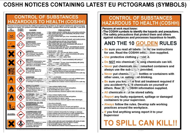 COSHH A4 Posters / Signs Health Safety Workplace Office Shop Factory ...