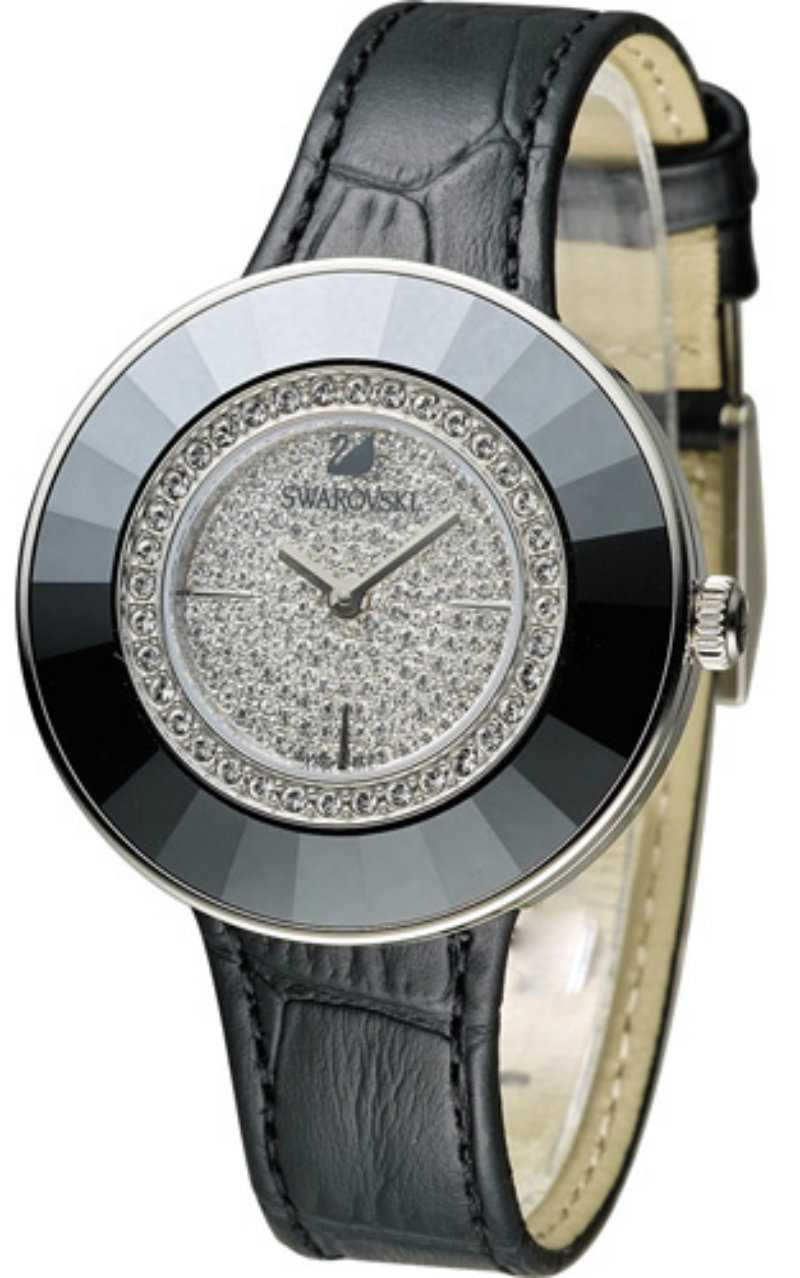 Swarovski Women's 5080506 'Octea' Crystal Black Leather Watch | eBay